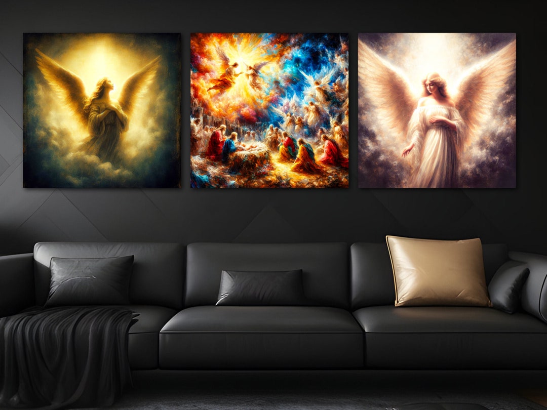 Nativity of Jesus Painting, Birth of Jesus Scene Painting, Angelic ...