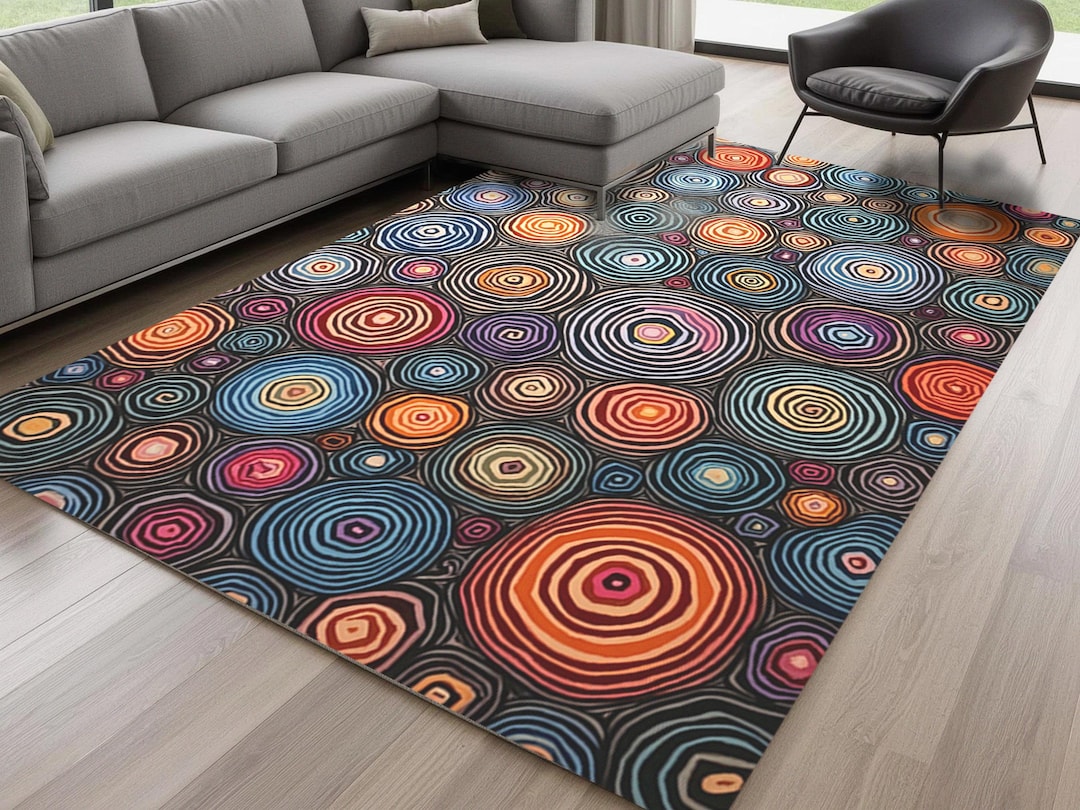 Geometric Circular Abstract Area Rug – Modern Rectangular Floor Art ...