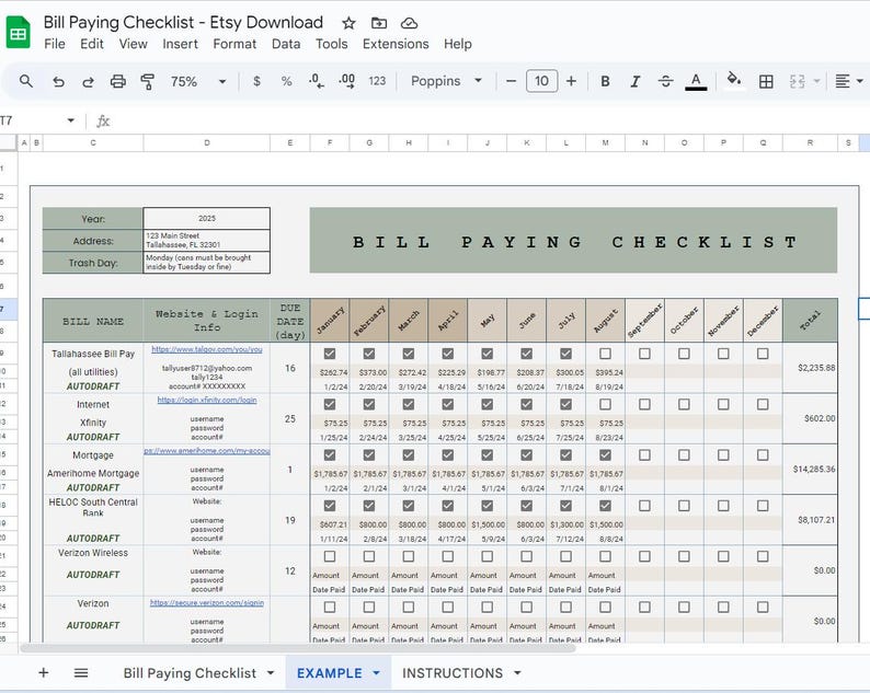 Bill Paying Checklist | Google Sheets Template | Monthly Budget Tracker ...