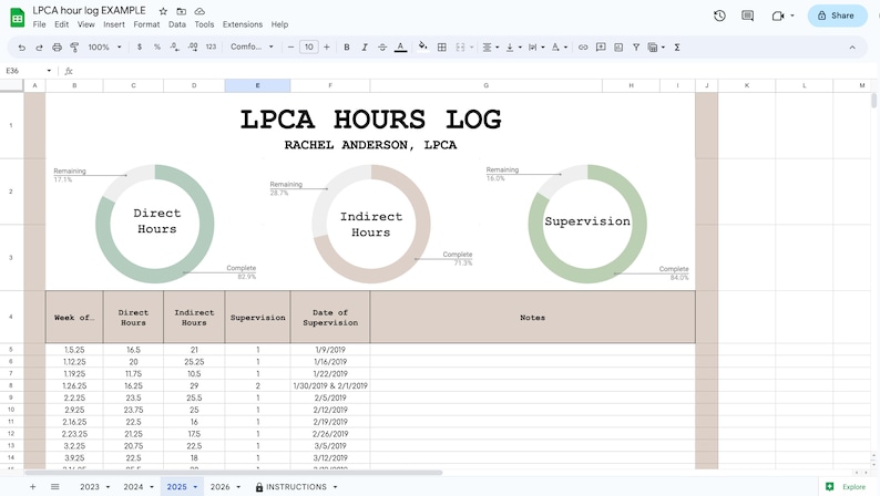 Licensure Hours Tracker for LCPA, LCSW, LPC, Etc. Google Sheets - Etsy