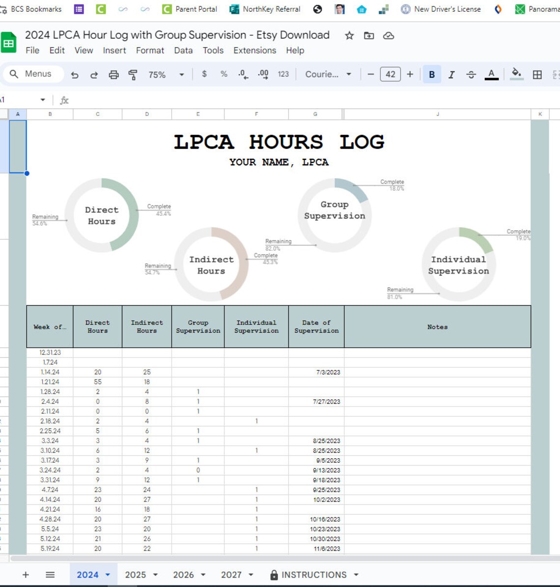 Licensure Hours Tracker (with Group Supervision Category) for LCPA ...