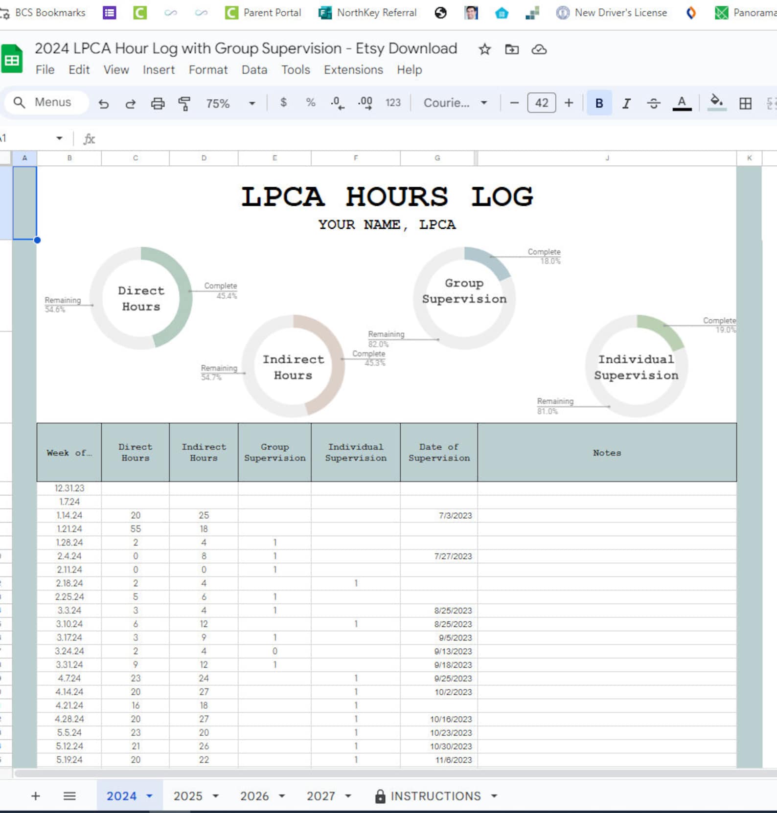 Licensure Hours Tracker (with Group Supervision Category) for LCPA ...