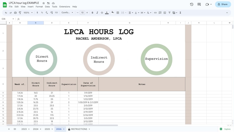 Licensure Hours Tracker for LCPA, LCSW, LPC, Etc. Google Sheets - Etsy