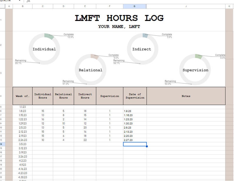 LMFT-A Licensure Hours Tracker - Google Sheets - Marriage and Family ...