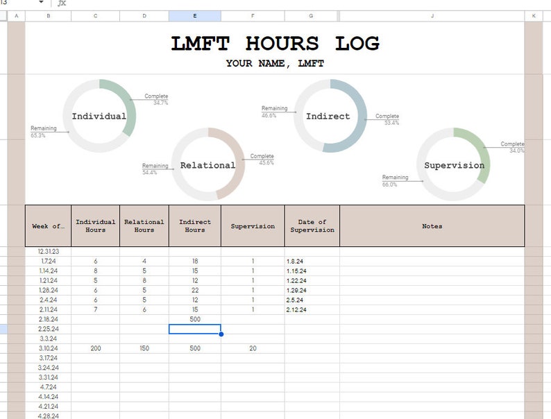 LMFT-A Licensure Hours Tracker - Google Sheets - Marriage and Family ...