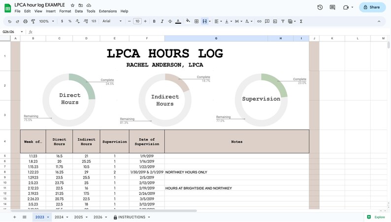 Licensure Hours Tracker for LCPA LCSW LPC Etc. Google - Etsy