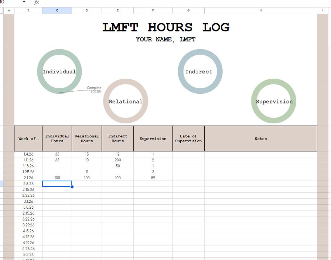 LMFT-A Licensure Hours Tracker - Google Sheets - Marriage and Family ...