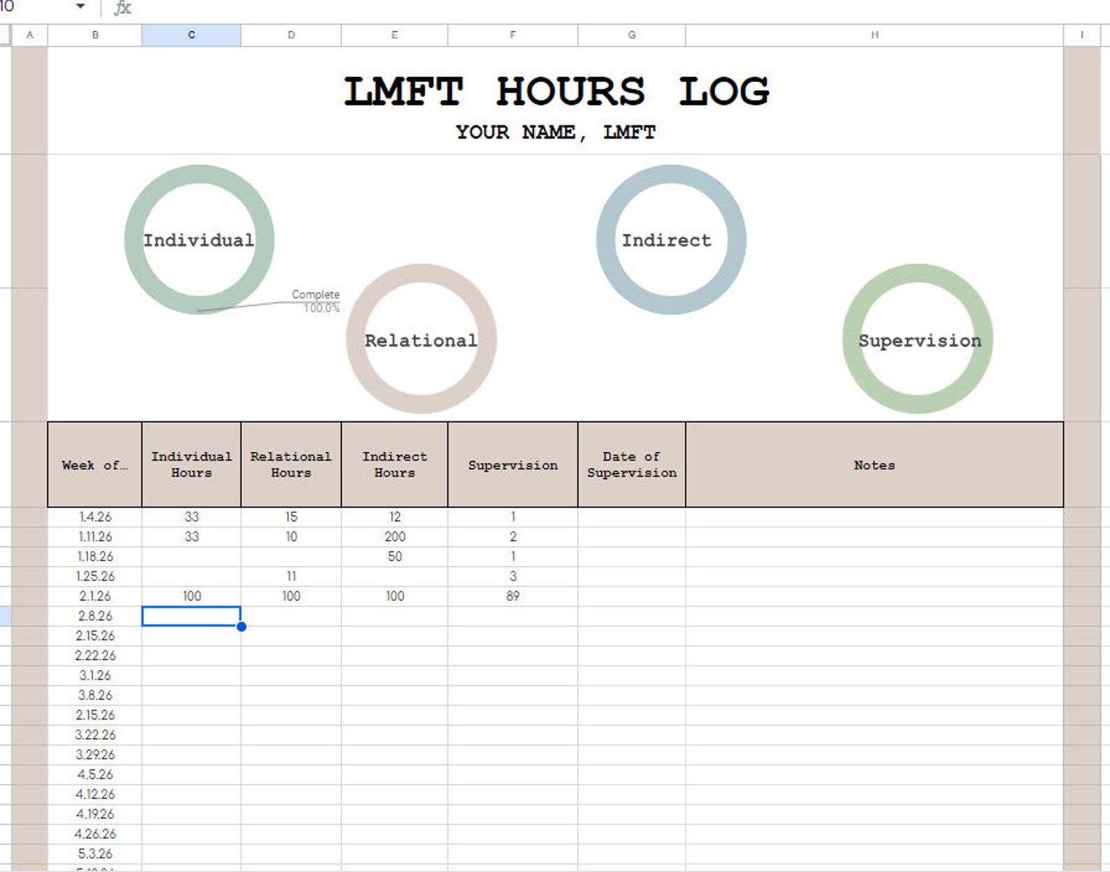 LMFT-A Licensure Hours Tracker - Google Sheets - Marriage and Family ...