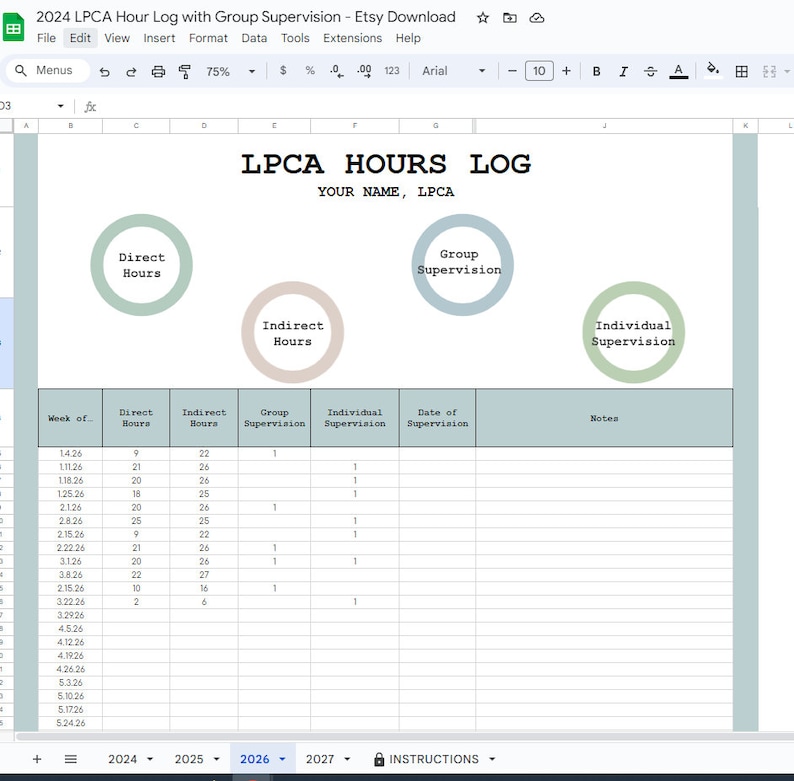 Licensure Hours Tracker (with Group Supervision Category) for LCPA ...