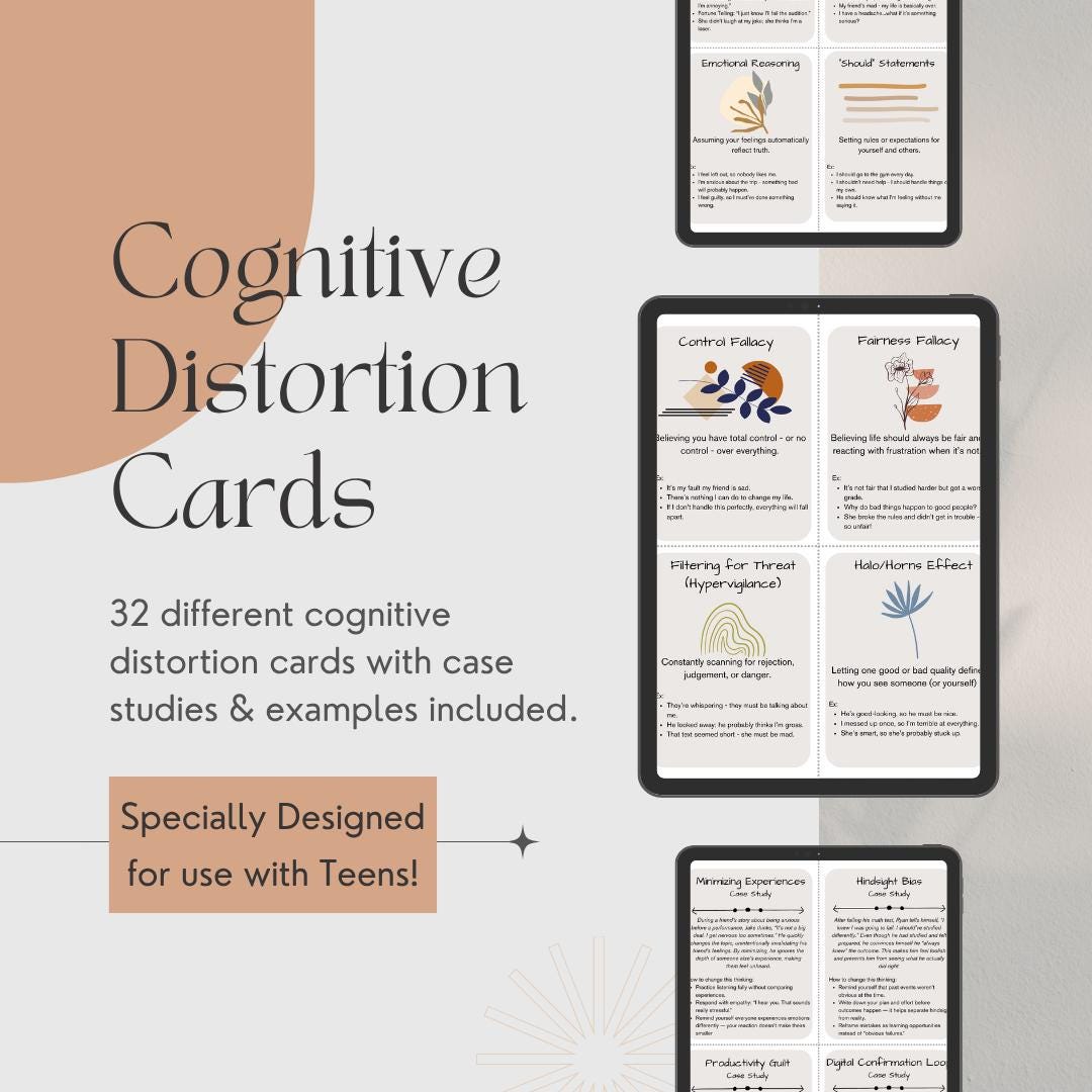Teen Cognitive Distortions Cards: CBT Therapy Worksheets (printable) - Etsy