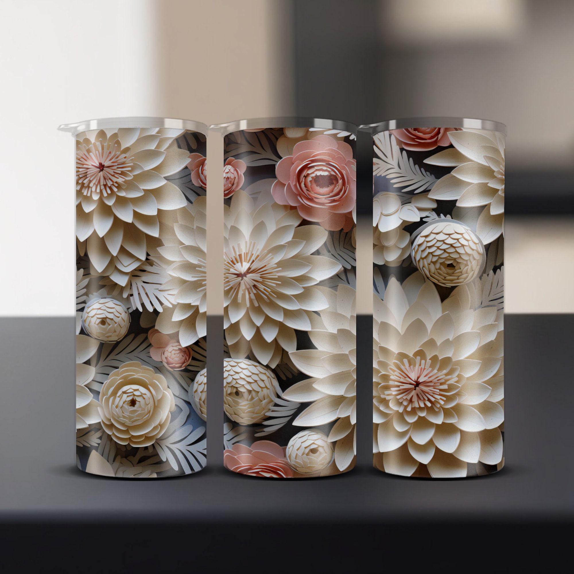 809 Blush Cream 3D Flowers Papercraft 20 Oz Skinny Tumbler - Etsy