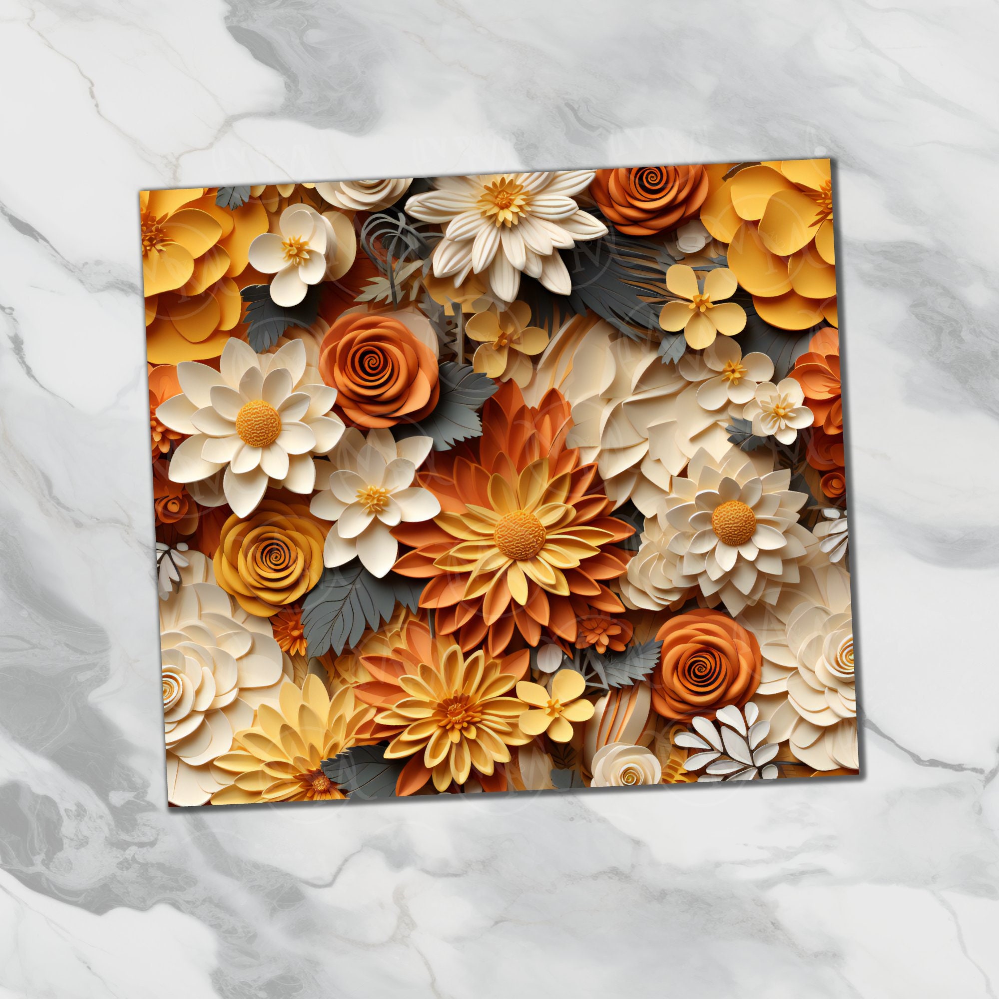 813 Orange Yellow 3D Flowers Papercraft 20 Oz Skinny Tumbler - Etsy