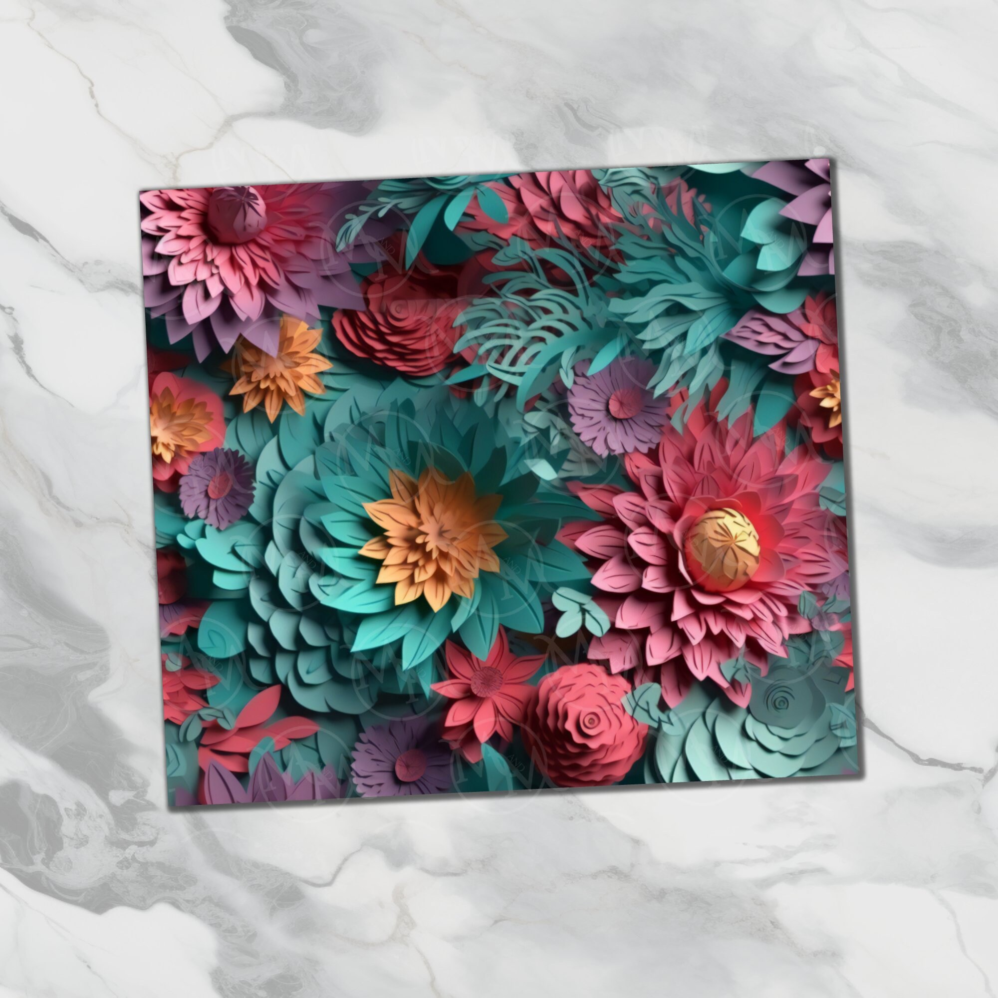 824 Green Pink 3D Flowers Papercraft 20 Oz Skinny Tumbler - Etsy