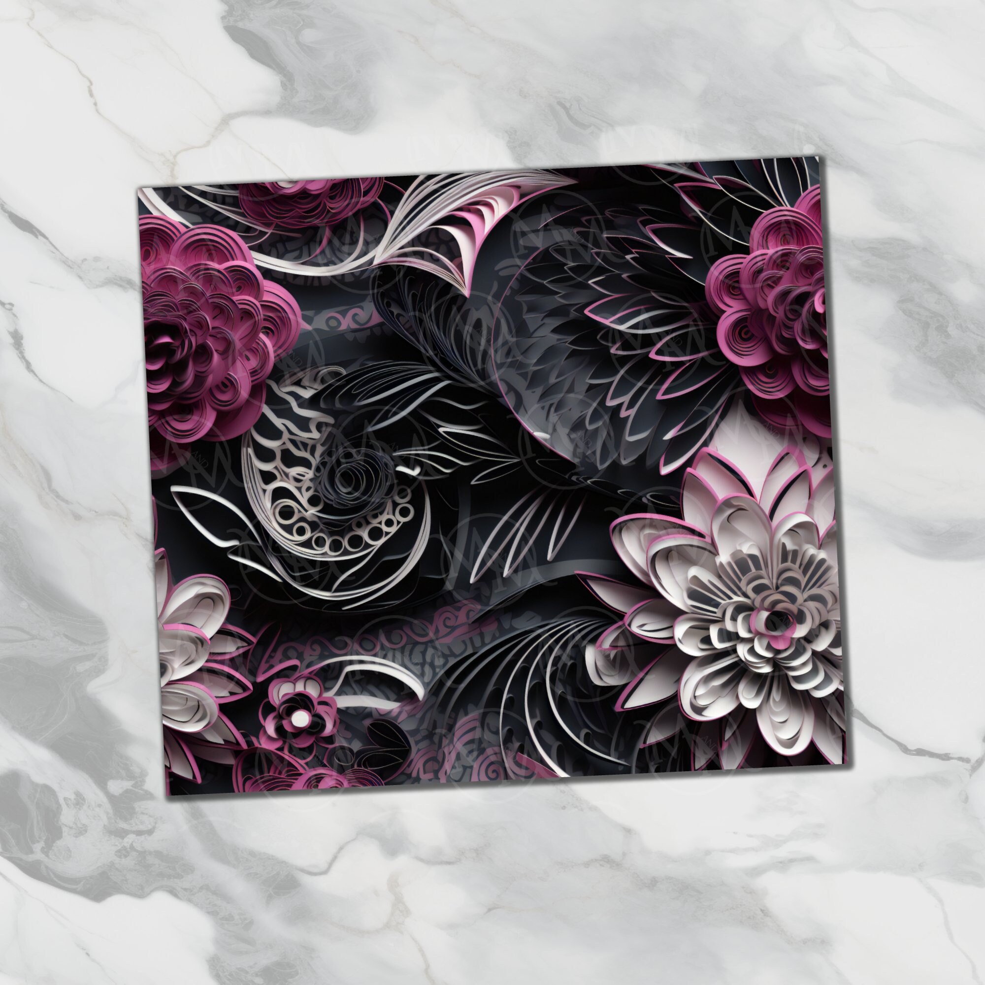 853 Black Purple 3D Flowers Papercraft 20 Oz Skinny Tumbler - Etsy