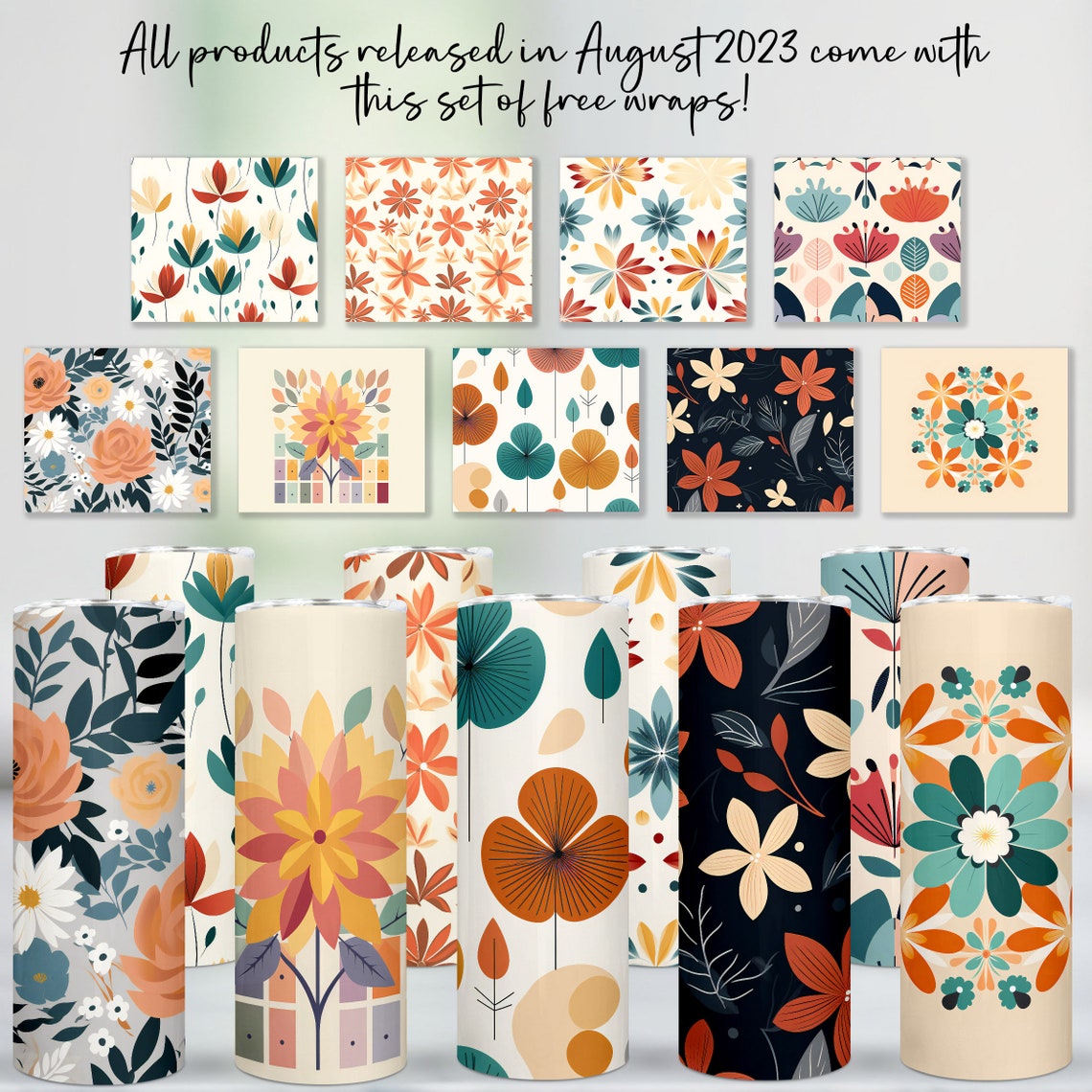 863 Cottage Core Seamless Flowers 20 Oz Skinny Tumbler - Etsy