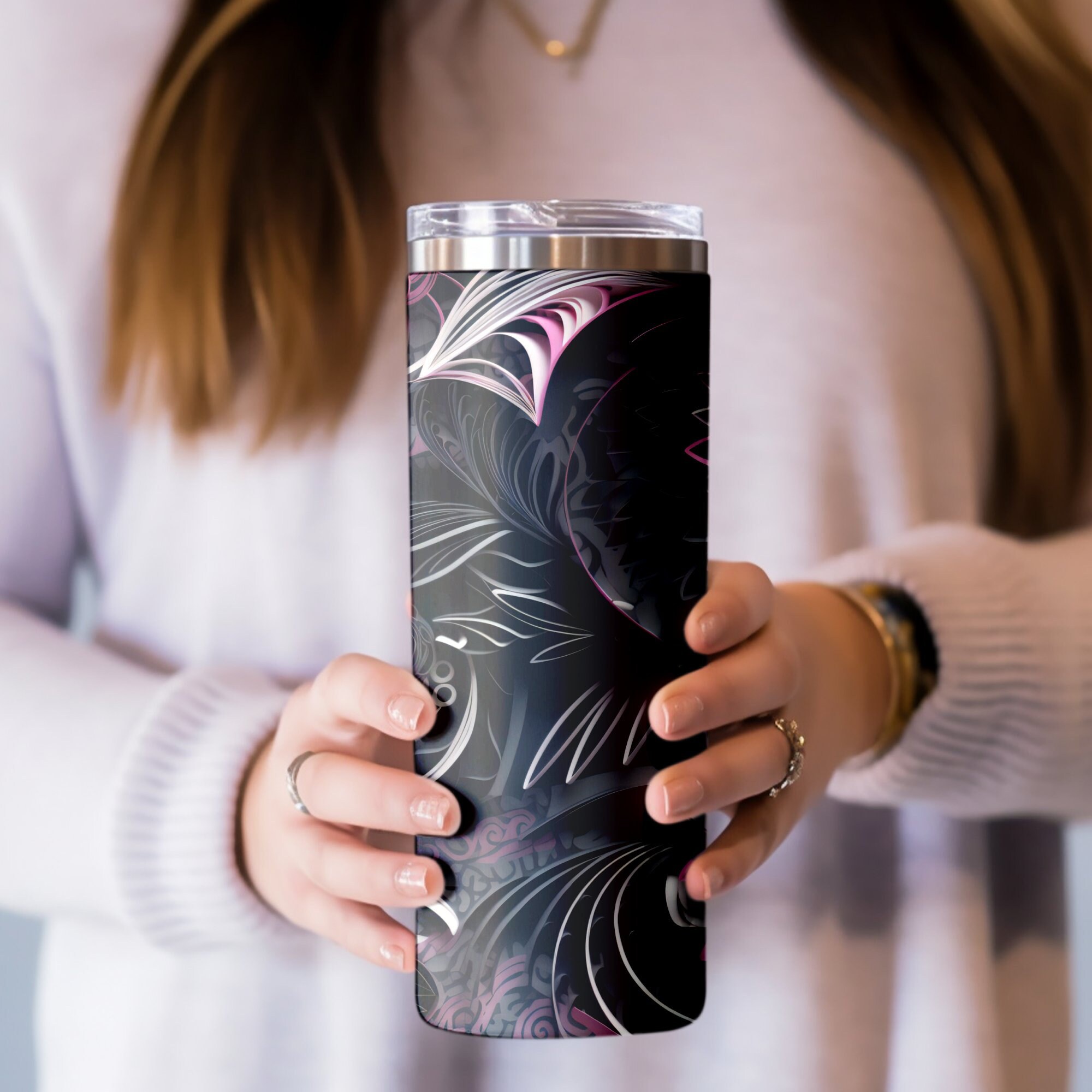 853 Black Purple 3D Flowers Papercraft 20 Oz Skinny Tumbler - Etsy