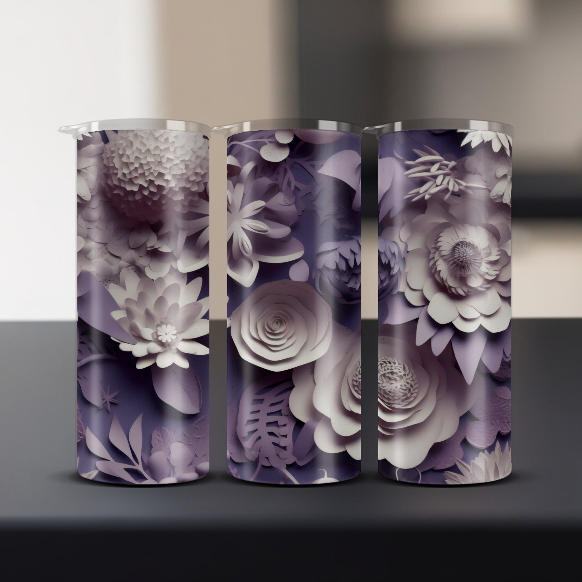 805 Purple White 3D Flowers Papercraft 20 Oz Skinny Tumbler - Etsy