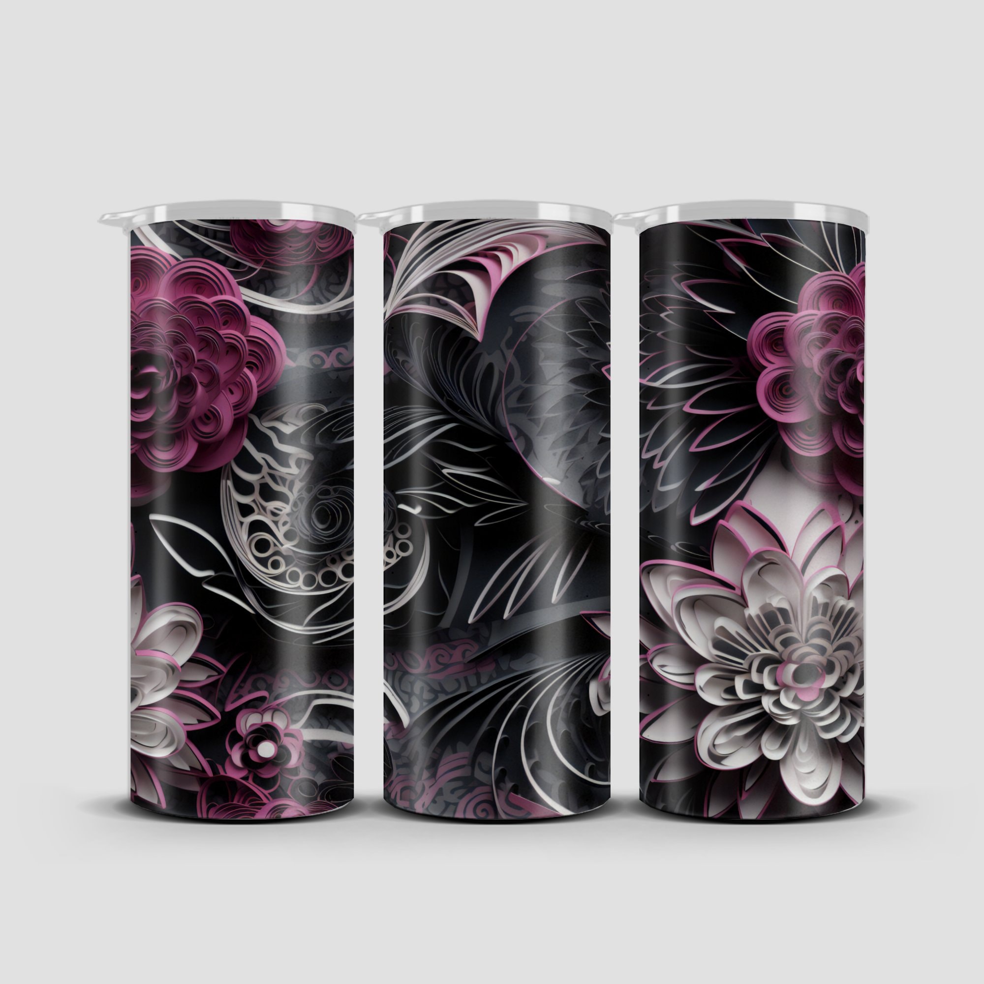 853 Black Purple 3D Flowers Papercraft 20 Oz Skinny Tumbler - Etsy