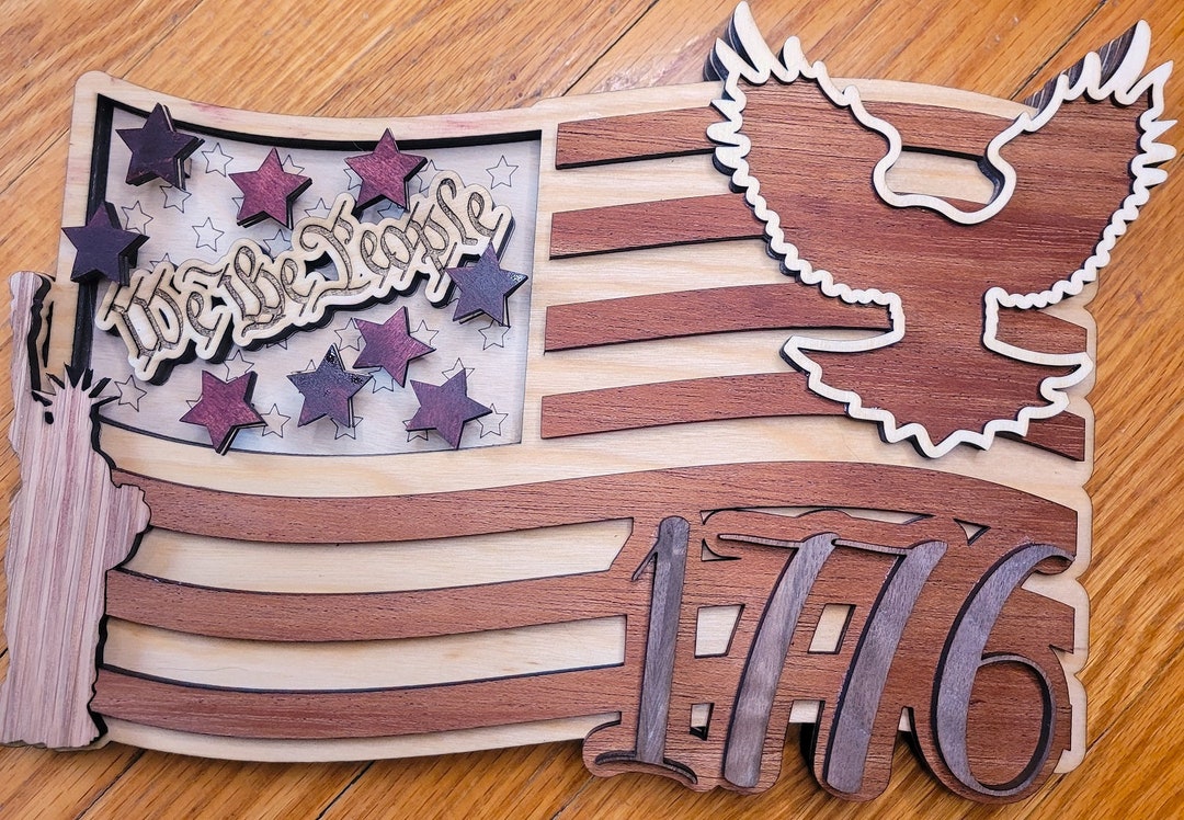 3d Layered Wood American Flag Statue of Liberty Eagle 1776 Decor - SVG ...