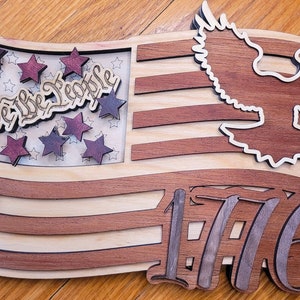 3d Layered Wood American Flag Statue of Liberty Eagle 1776 Decor - SVG ...