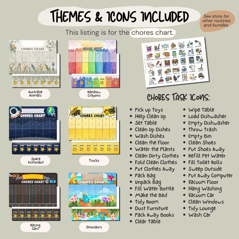 Daily Chore List, Chores Chart for Kids, Visual Schedule, Cleaning ...