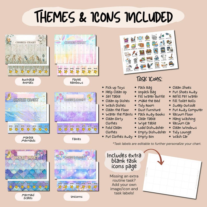 EDITABLE Daily Chore List -chores Chart for Kids, Visual Schedule, Flip ...