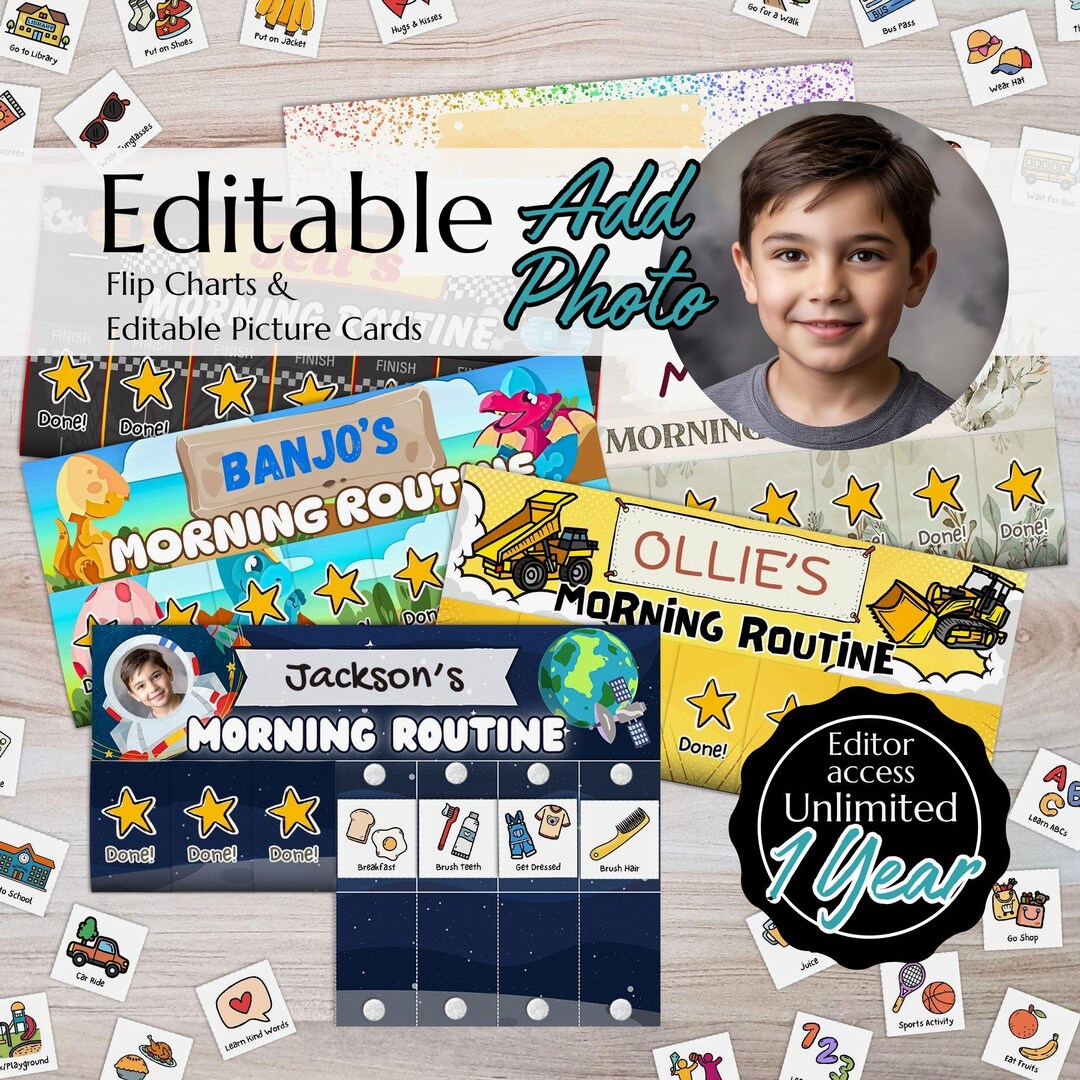 Morning Routine: Visual Timetable, EDITABLE Daily Routine Charts Set ...