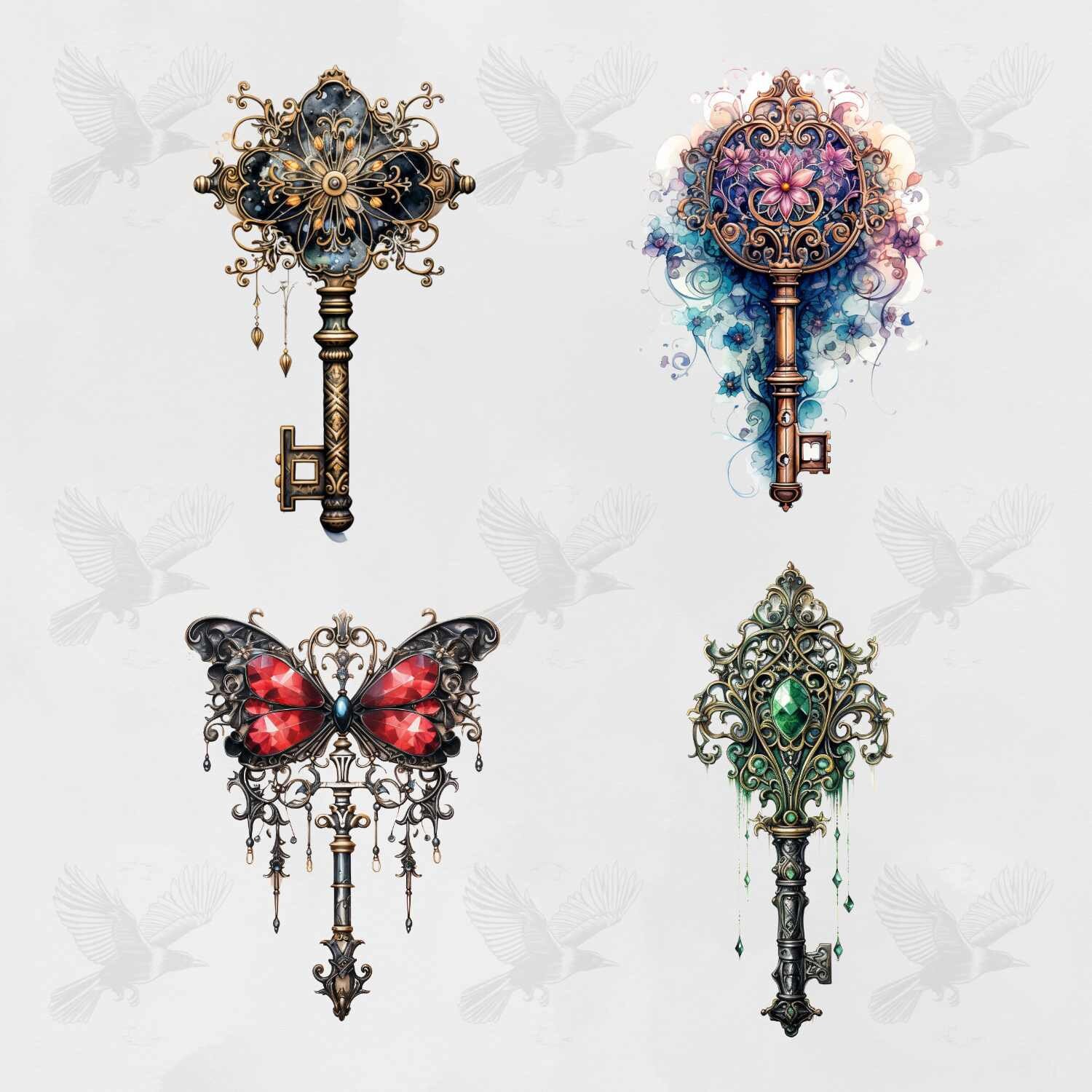 17 PNG Watercolour Magic Keys Clipart - Etsy