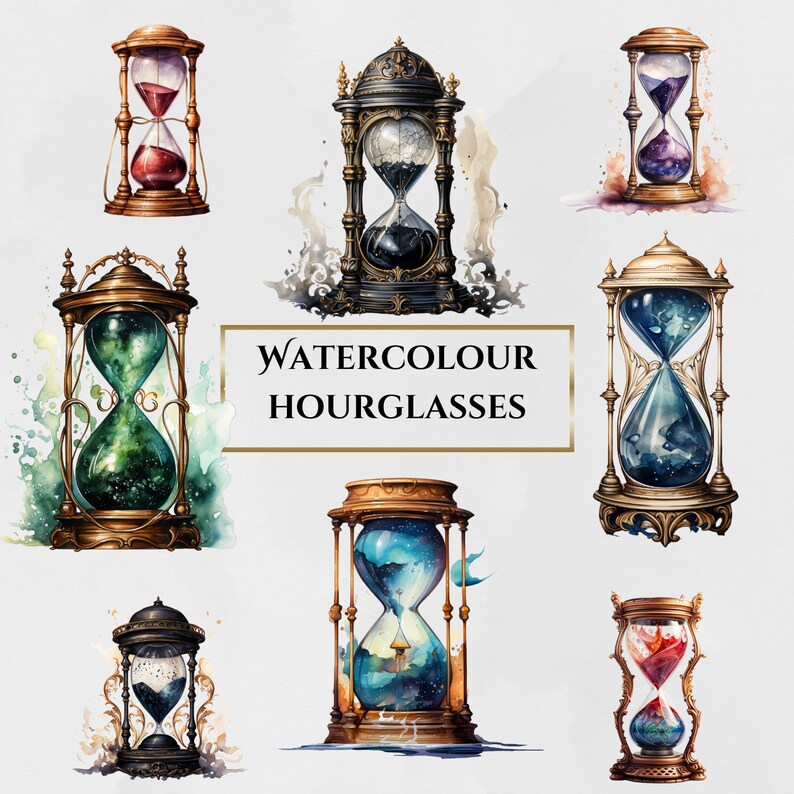 24 PNG Watercolour Hourglass Clipart - Etsy