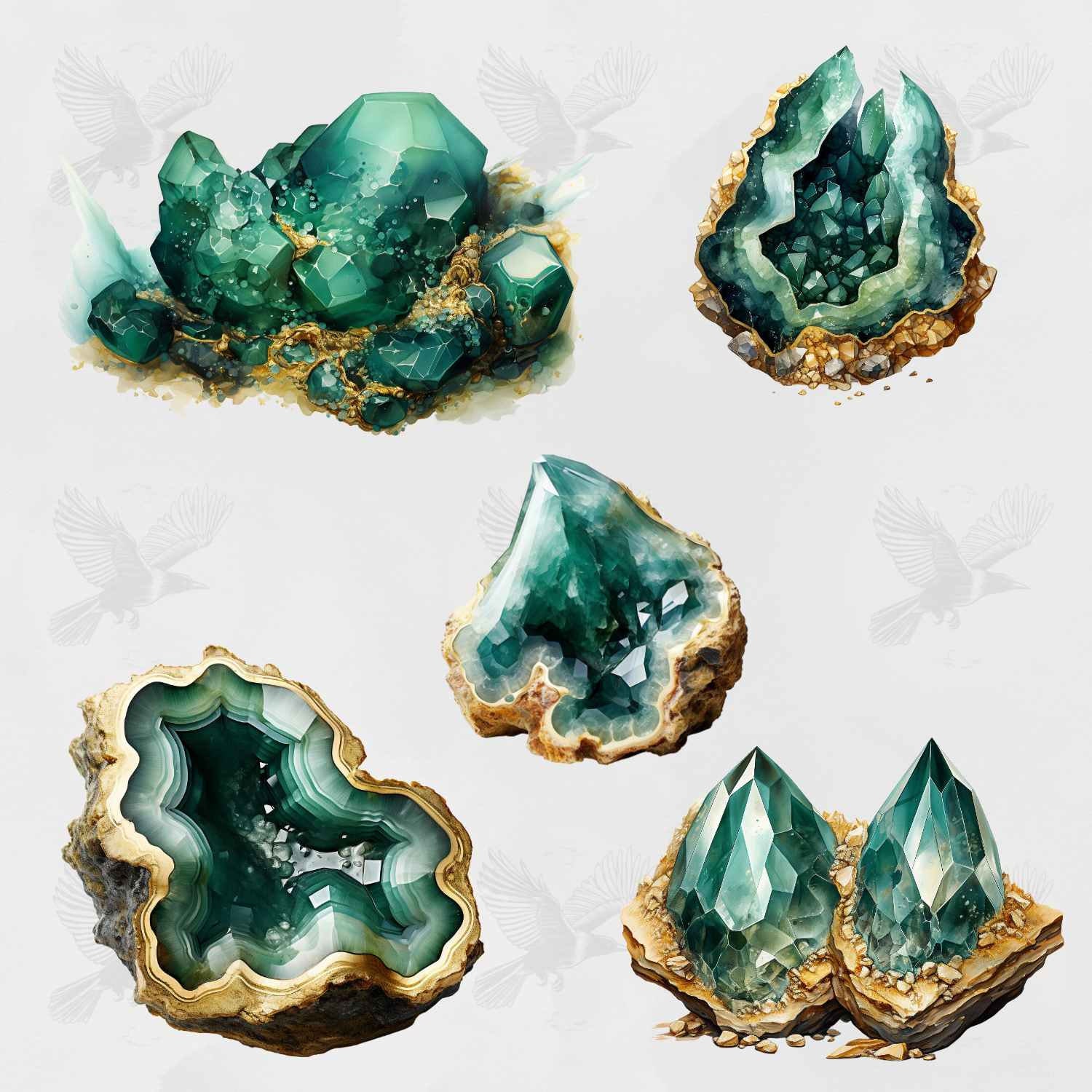 23 PNG Watercolour Green and Gold Geode Clipart - Etsy