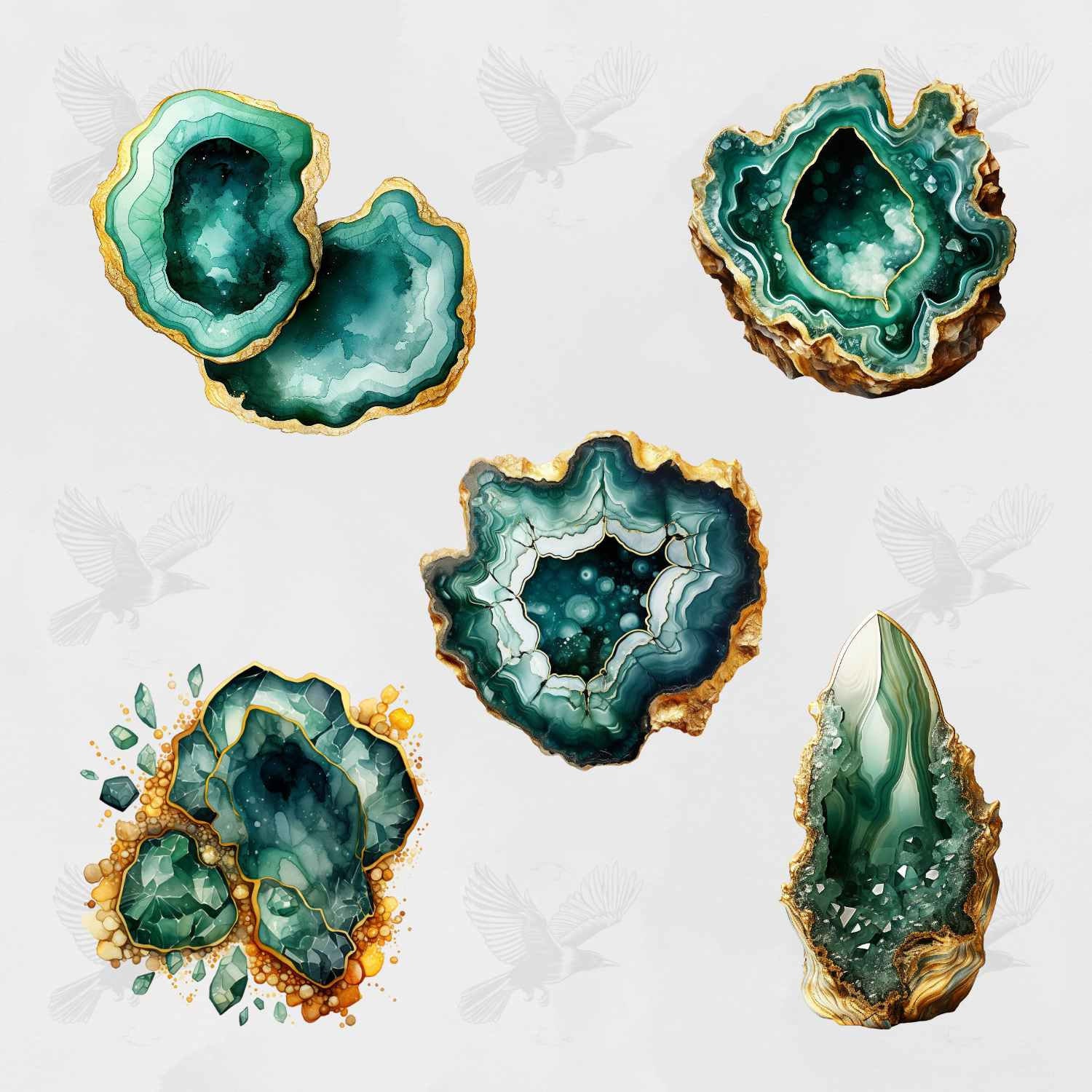 23 PNG Watercolour Green and Gold Geode Clipart - Etsy
