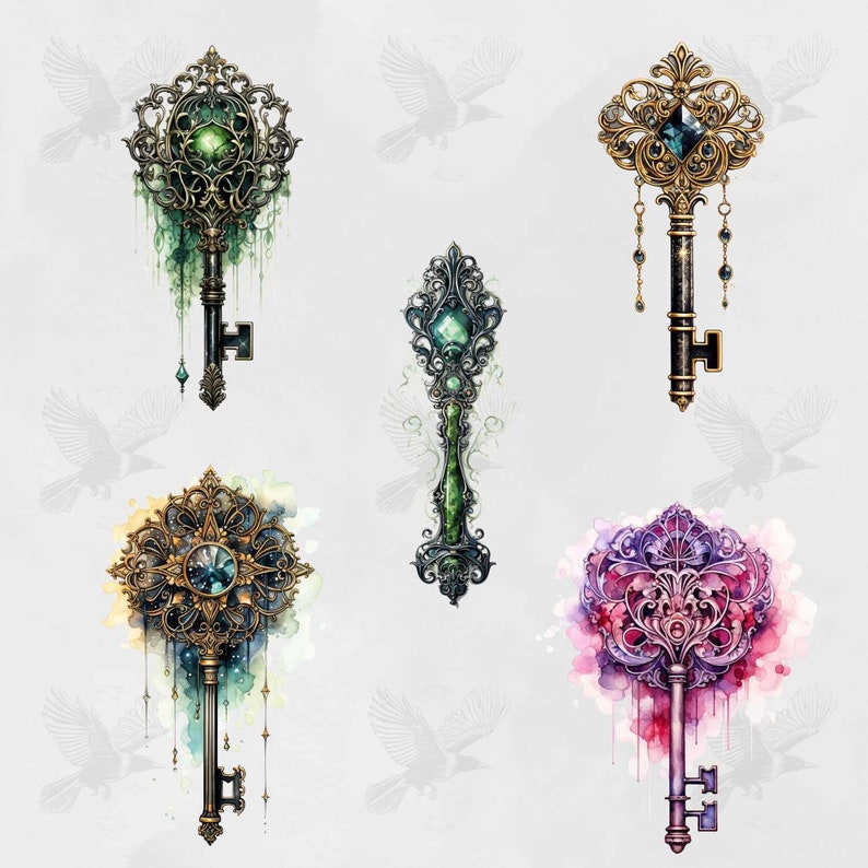 17 PNG Watercolour Magic Keys Clipart - Etsy