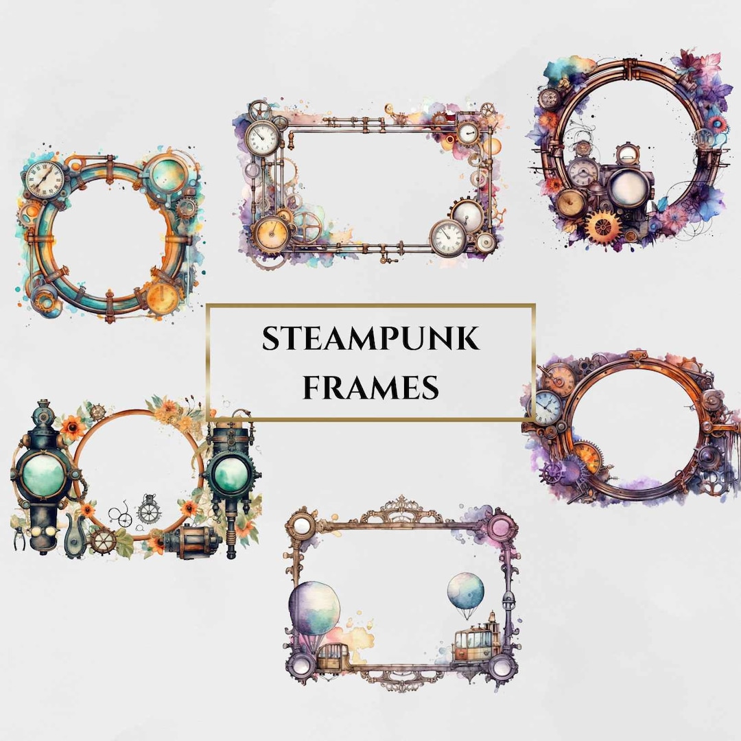 18 PNG Steampunk Frames Clipart, Watercolour Vintage Steampunk Frames ...