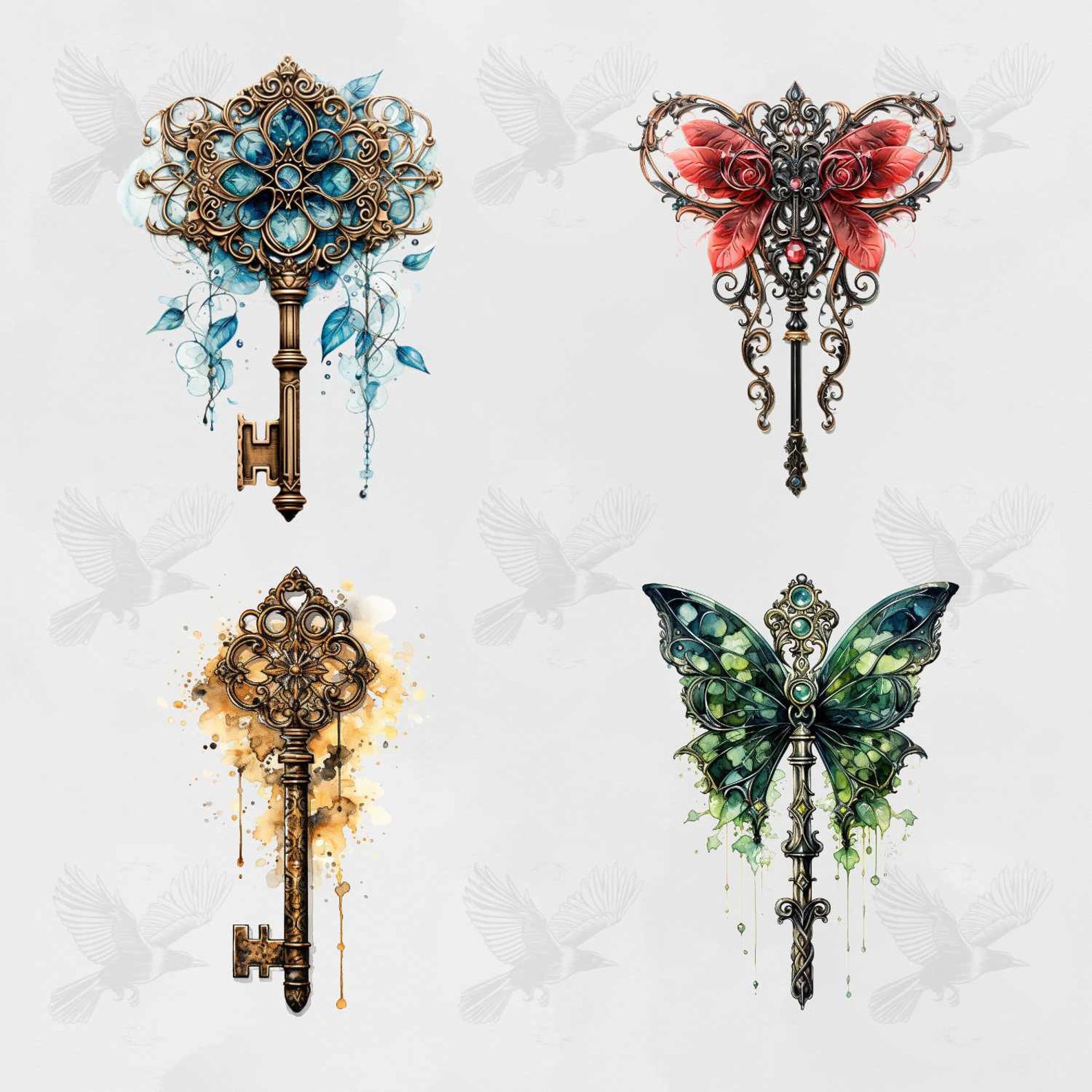 17 PNG Watercolour Magic Keys Clipart - Etsy