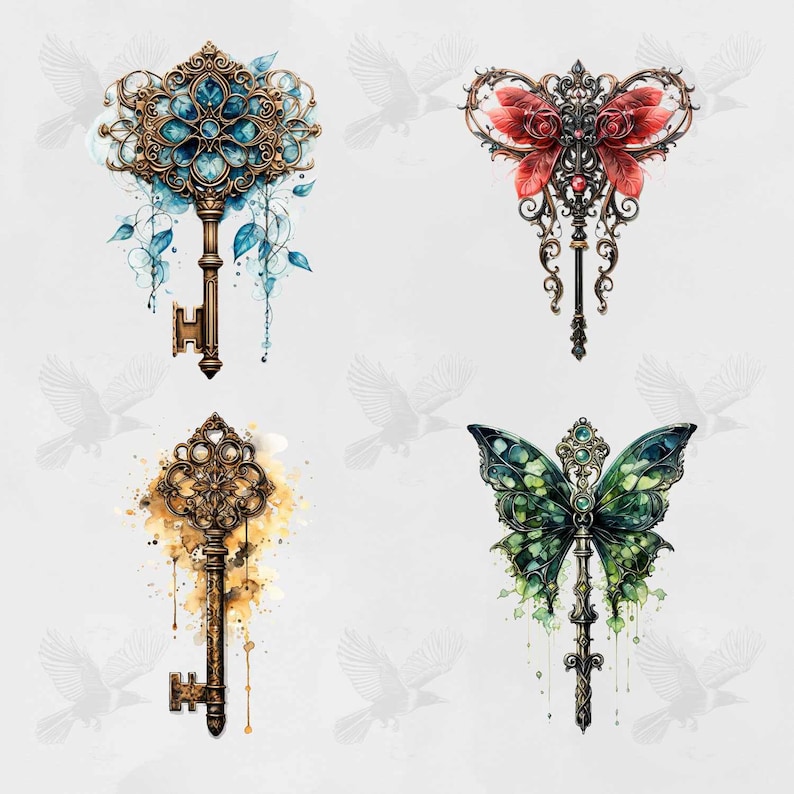17 PNG Watercolour Magic Keys Clipart - Etsy