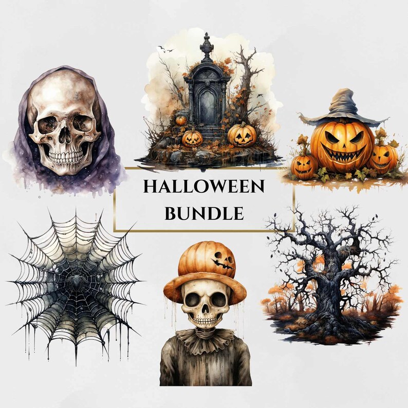 40 PNG Watercolour Halloween Clipart Bundle - Etsy