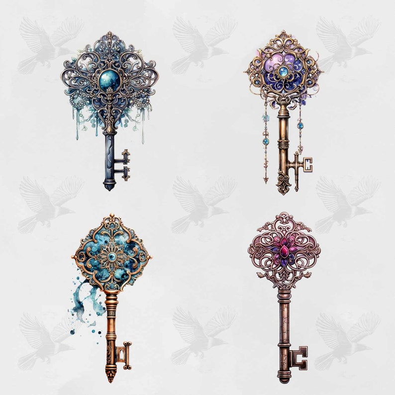 17 PNG Watercolour Magic Keys Clipart - Etsy