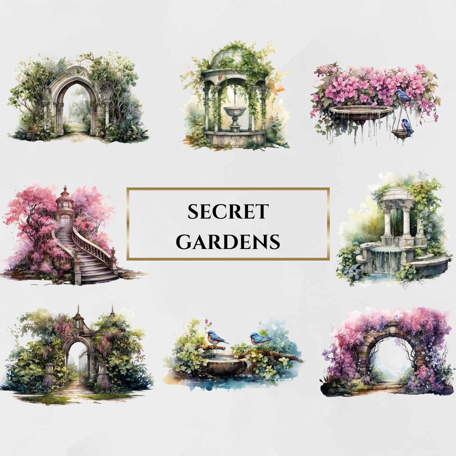 28 PNG Watercolour Secret Garden Clipart - Etsy