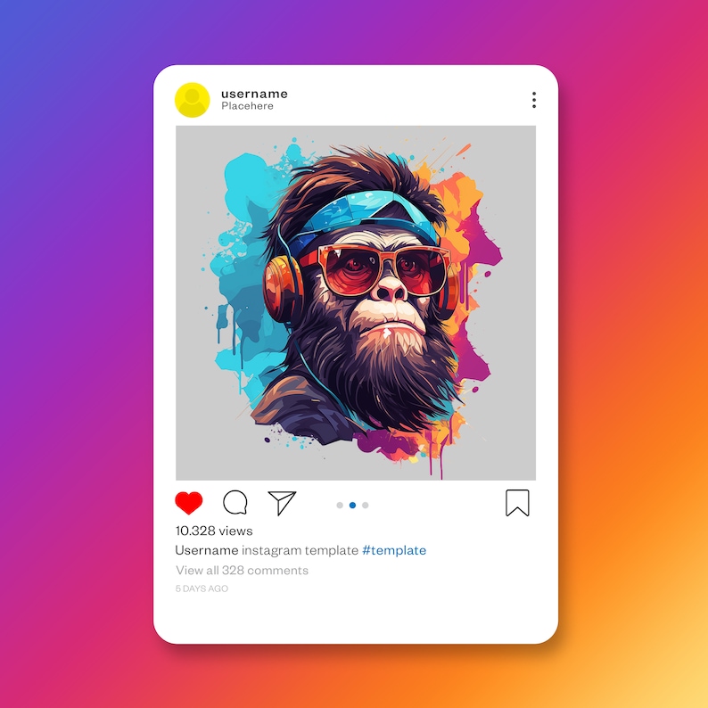 Gamer Monkey Profile 7x Transparent PNG File Digital Download Graffiti ...