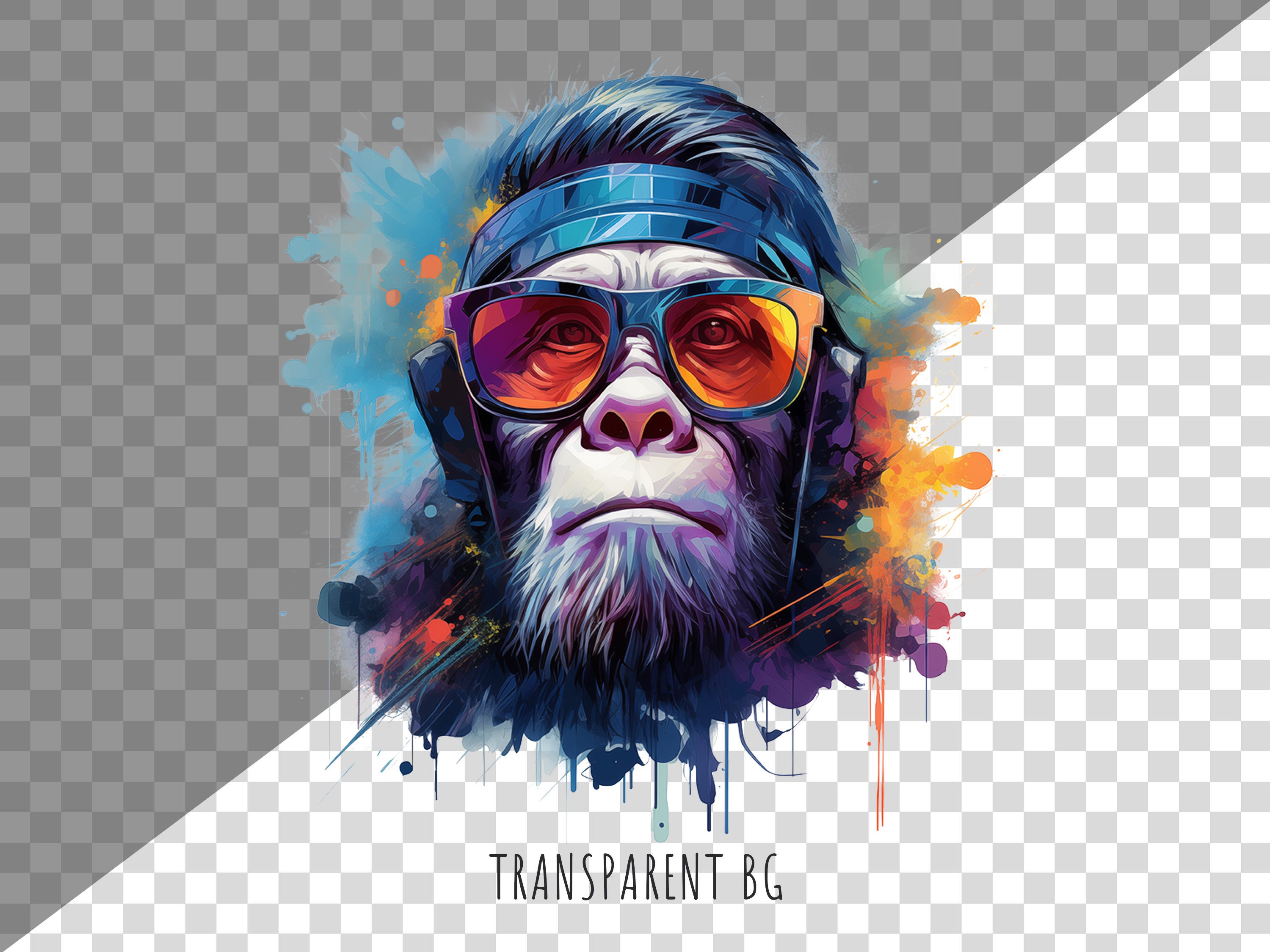 Gamer Monkey Profile 7x Transparent PNG File - Digital Download ...