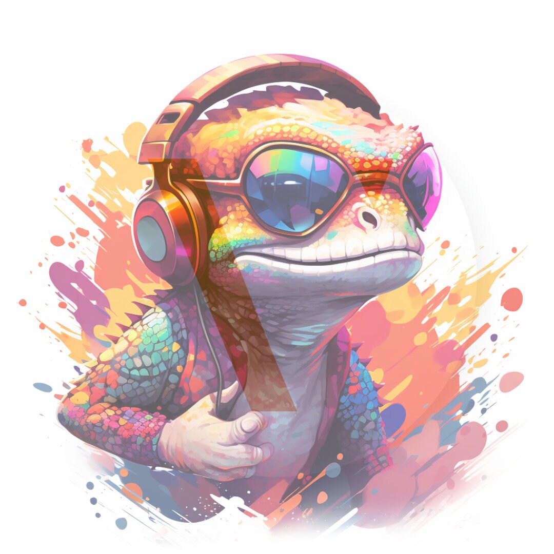 Colorful Gecko DJ PNG Bundle - Graffiti Retro Gaming Art, 6x Files ...