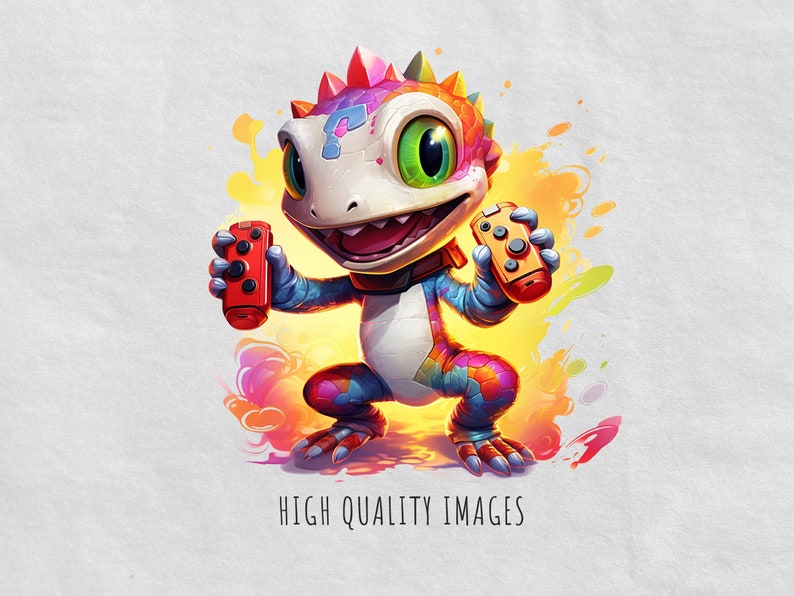 Colorful Gecko DJ PNG Bundle - Graffiti Retro Gaming Art, 6x Files ...