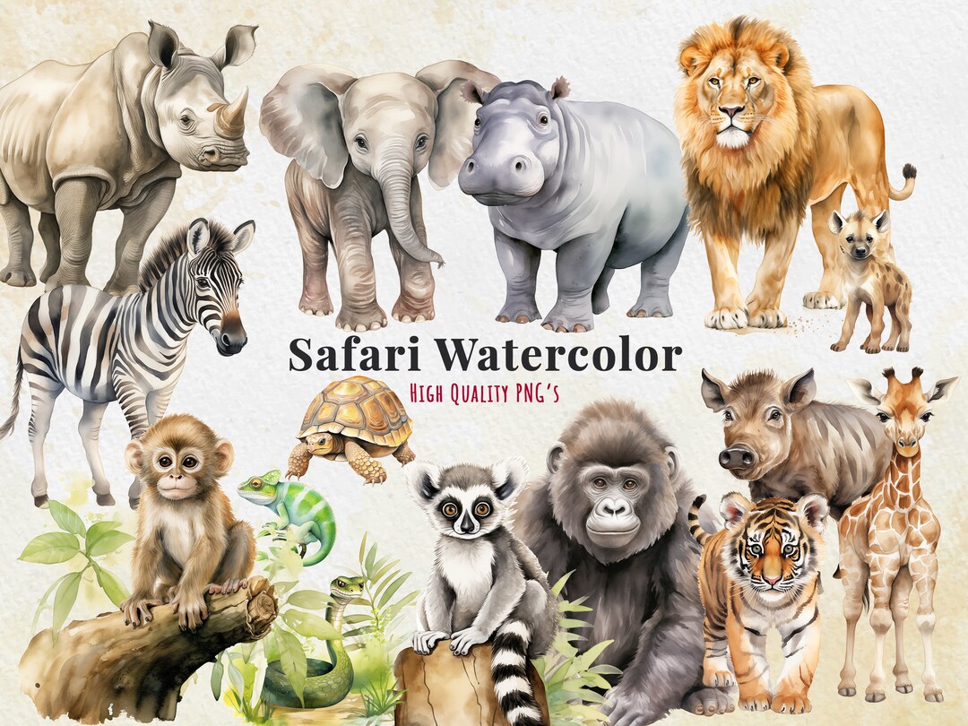 Cute Safari Watercolor Animals Transparent PNG Clipart, Print up to ...