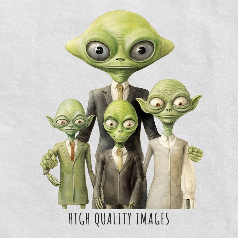 Quirky Alien Family Clip Art Set for Unique Greeting Cards, Commercial ...