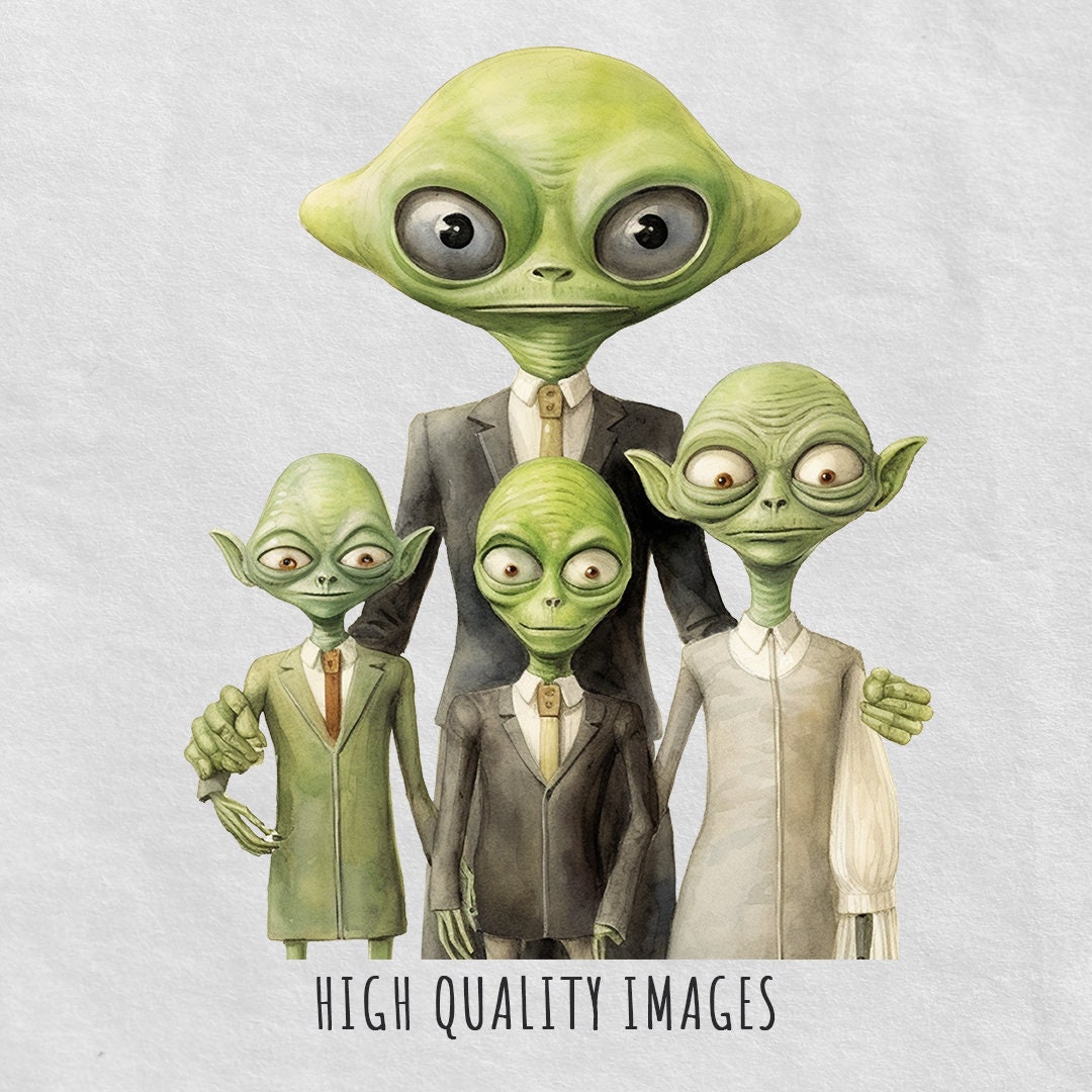 Quirky Alien Family Clip Art Set for Unique Greeting Cards, Commercial ...