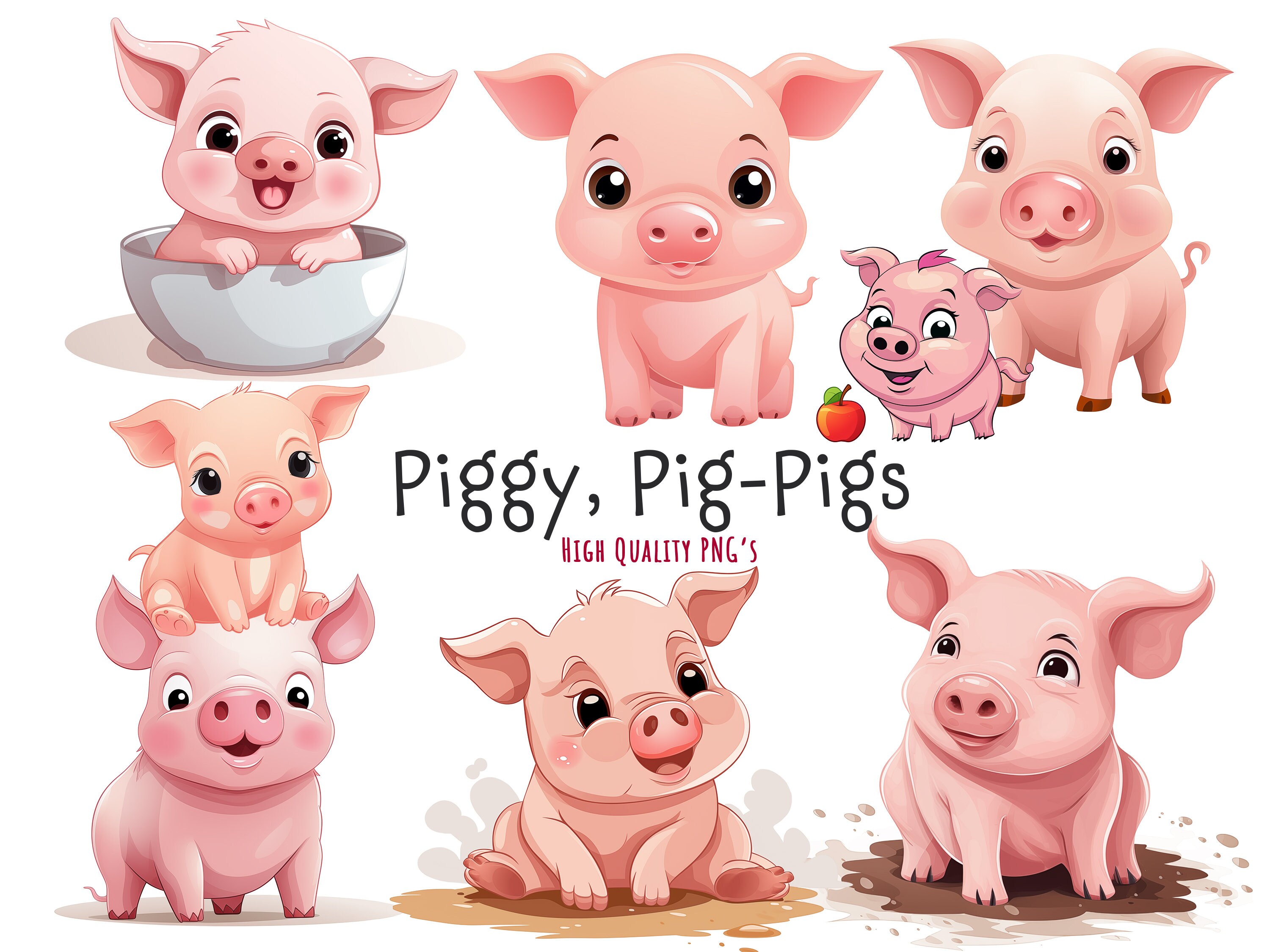 10x Piggy Transparent SVG and PNG Files Digital Download Muddy Pigs ...