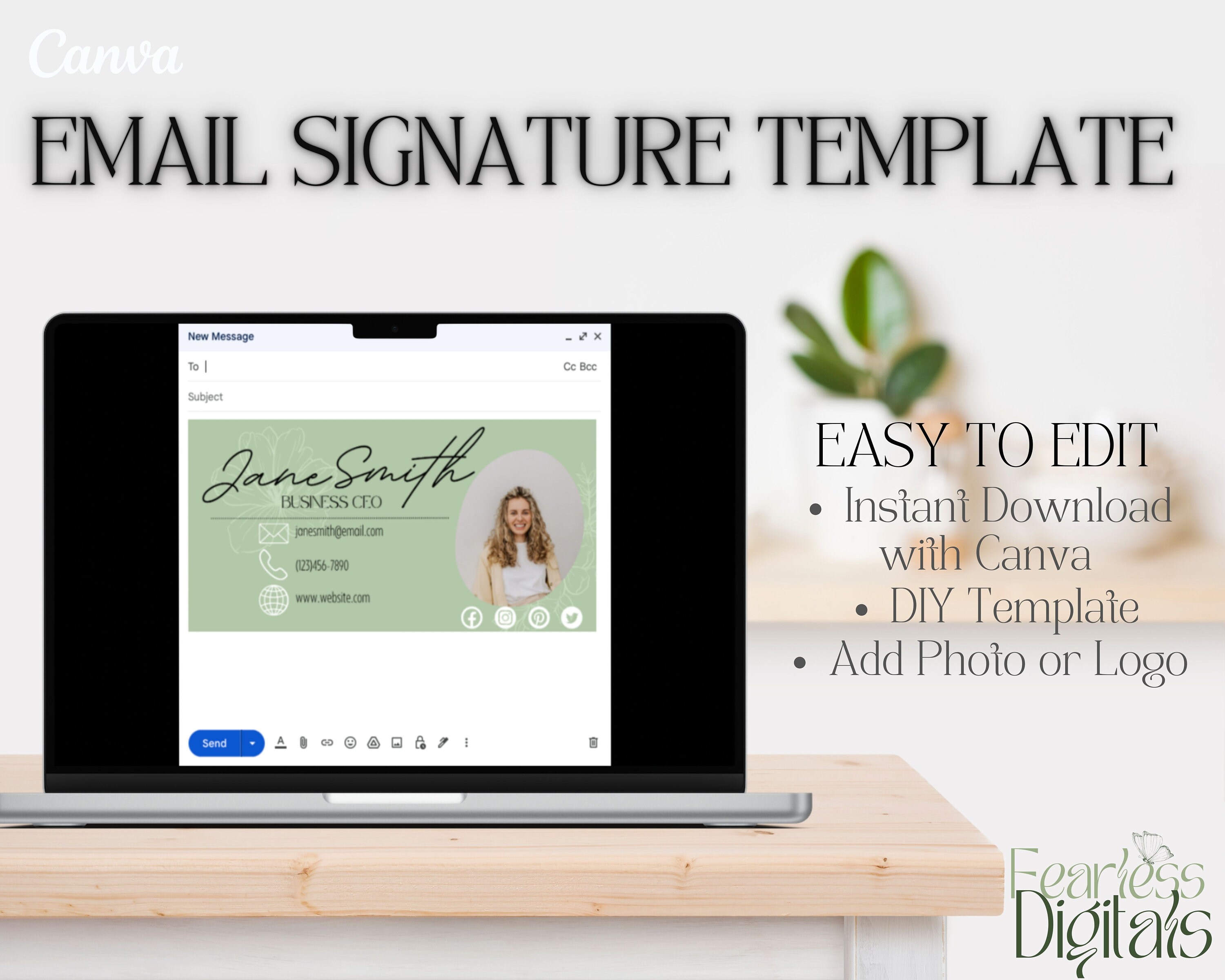 Email Signature Template Editable in Canva With Photo or Logo - Etsy