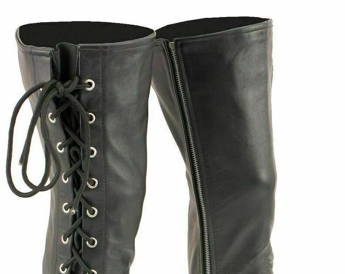 Genuine Leather Thigh High Side Laces Leggings Chaps Black Leather ...