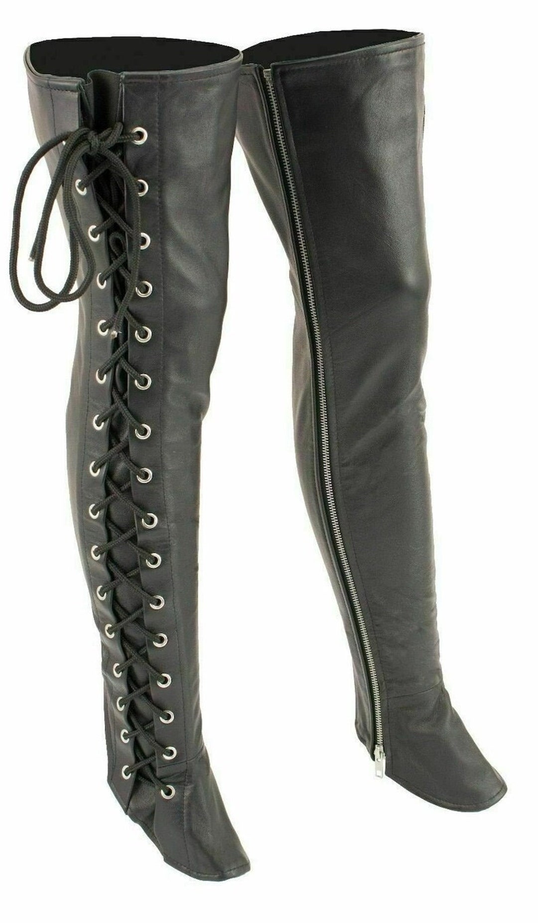 Genuine Leather Thigh High Side Laces Leggings Chaps Black Leather ...