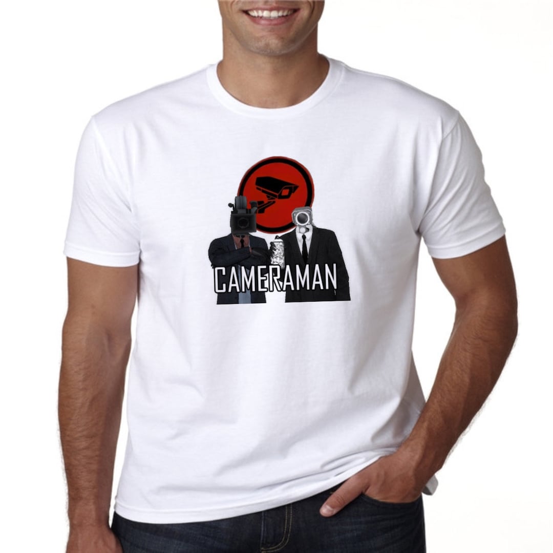 White T-shirt With Logo Camera Man 100% Cotton Sizes XS S M L XL XXL - Etsy